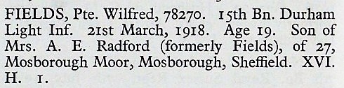 PRIVATE WILFRED FIELDS - Mosborough History Meeting Group
