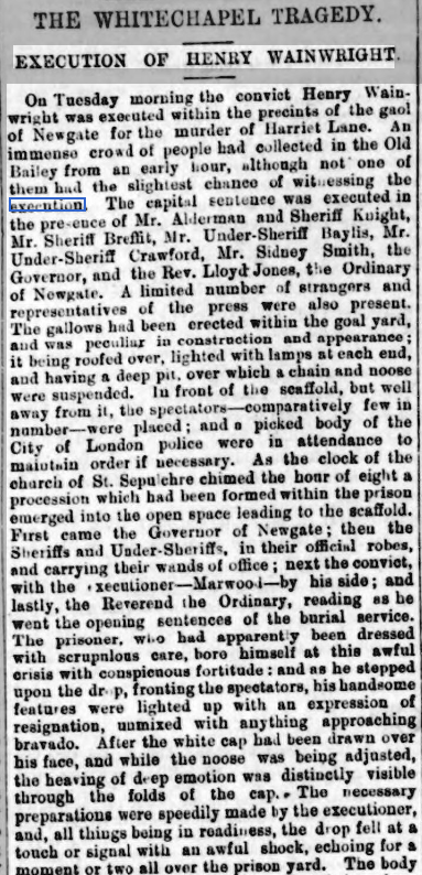 THE WHITECHAPEL TRAGEDY - Henry Wainwright - (C W LEE's DIARY) - Mosborough History Meeting Group