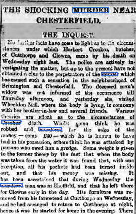 THE SHOCKING MURDER NEAR CHESTERFIELD OF HERBERT CROOKES - C W Lee's Diary - Mosborough History ...